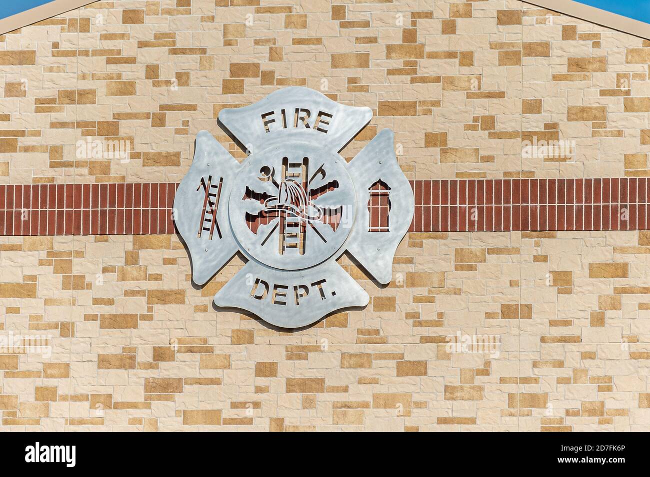 Kaukauna, WI - 24 September 2019: A Firefighter logo sign mounted on a ...