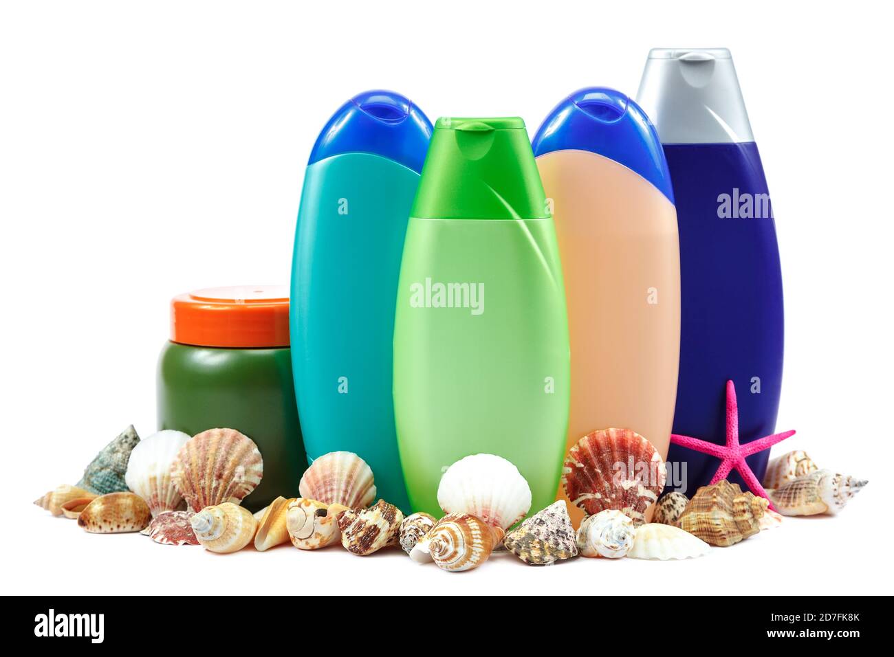 Hygiene products, shampoo, towel, washcloth isolated on white ...