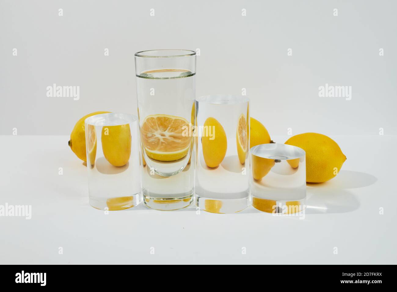 Glass of water with lemon on white bckground. Fasting concept Stock ...