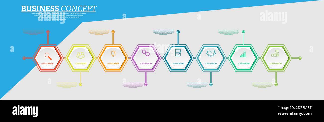 Business concept. Infographic template with visual icons. 8 stages of ...