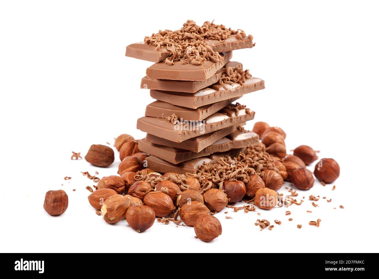 Chocolate tiles and nuts isolated on white background Stock Photo - Alamy