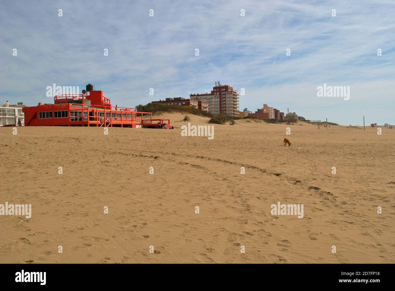 Sandy area under the white sky in the background of buildings Stock ...