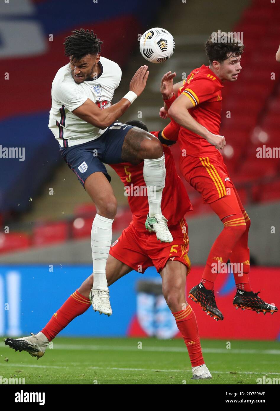 England's Tyrone Mings battles to win header against Wales' Neco ...