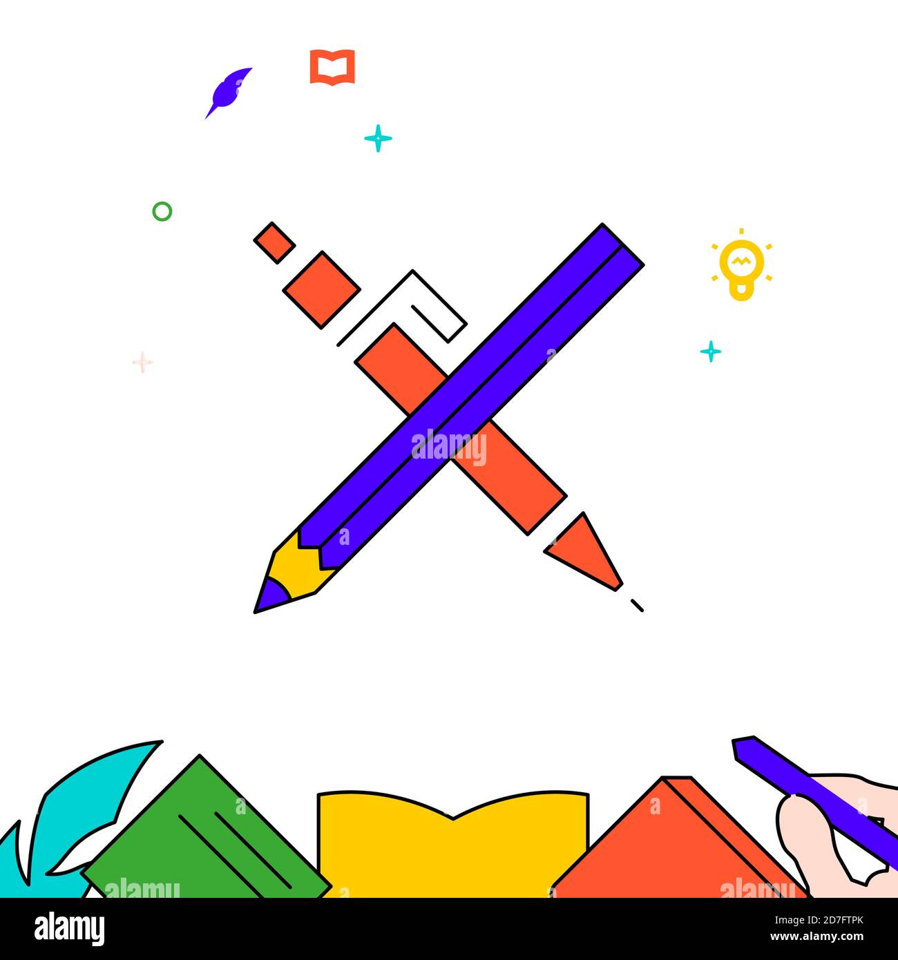 Crossed pen and pencil filled line icon, simple illustration Stock ...