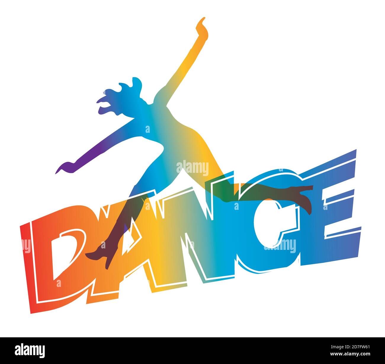 Wildly dancing girl with the inscription DANCE. Stylized expressive ...