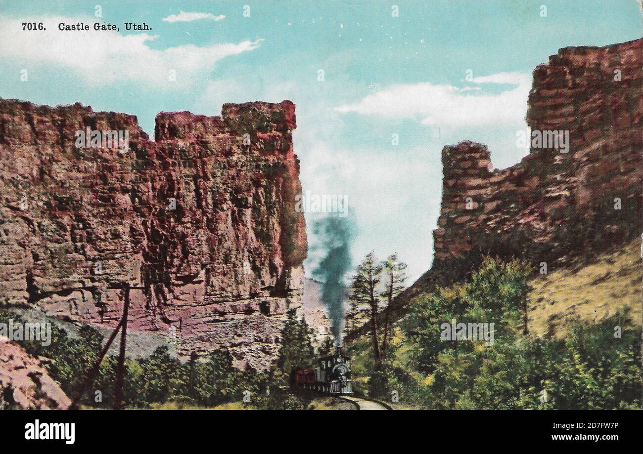 Castle Gate, Utah Showing image of Train on Railroad Stock Photo - Alamy