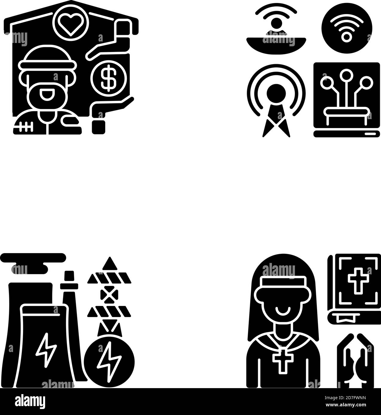 Fundamental services black glyph icons set on white space Stock Vector ...