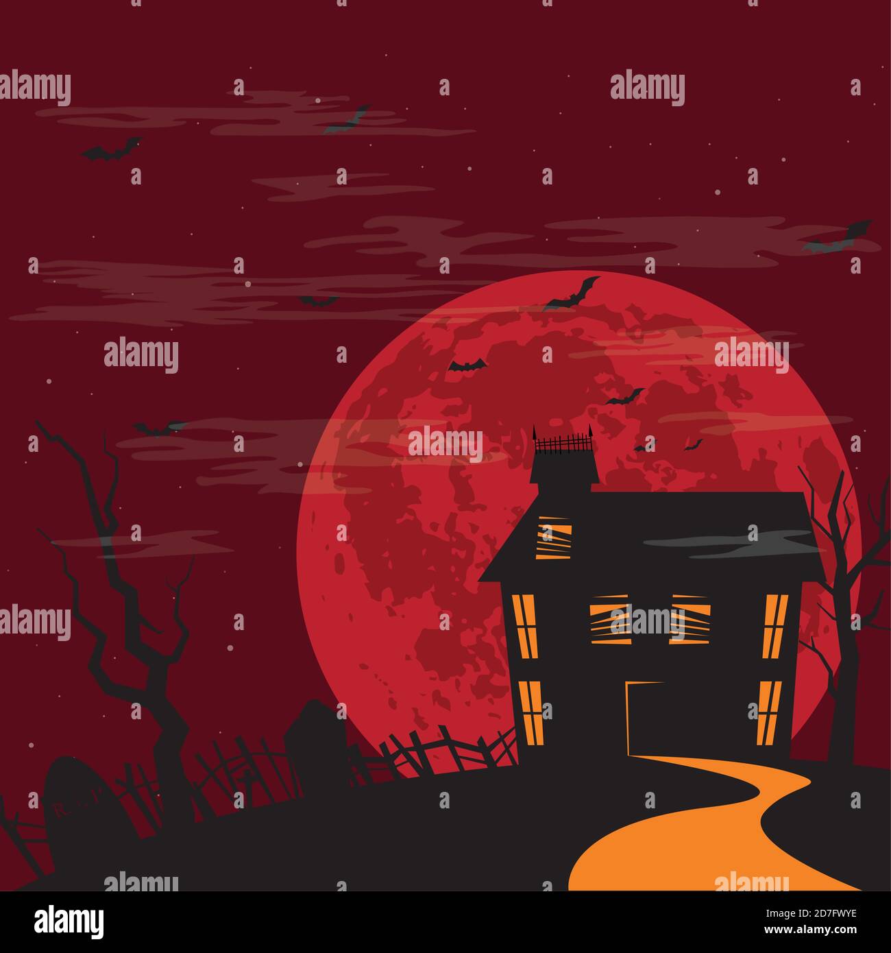 Dark night with horror house - Vector illustration Stock Vector Image ...