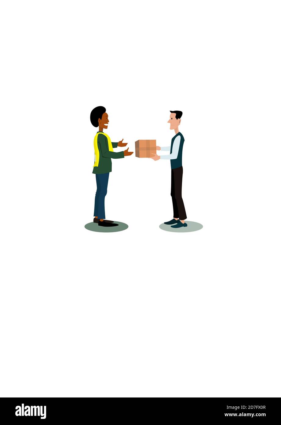 Illustration of a black man receiving a box from a white man Stock ...