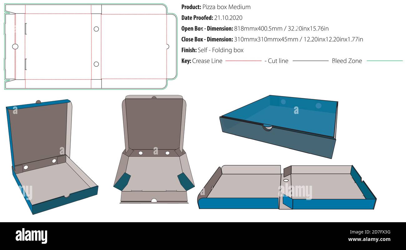 Pizza box medium packaging template self lock die cut vector Stock ...