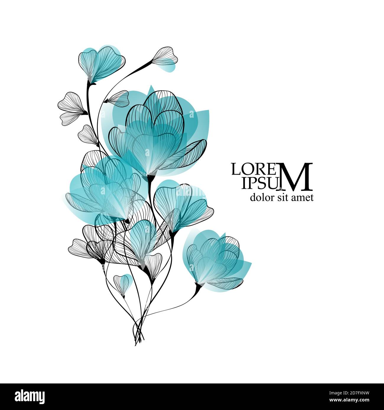 Beautiful blue flowers from lines. Vector illustration Stock Vector ...