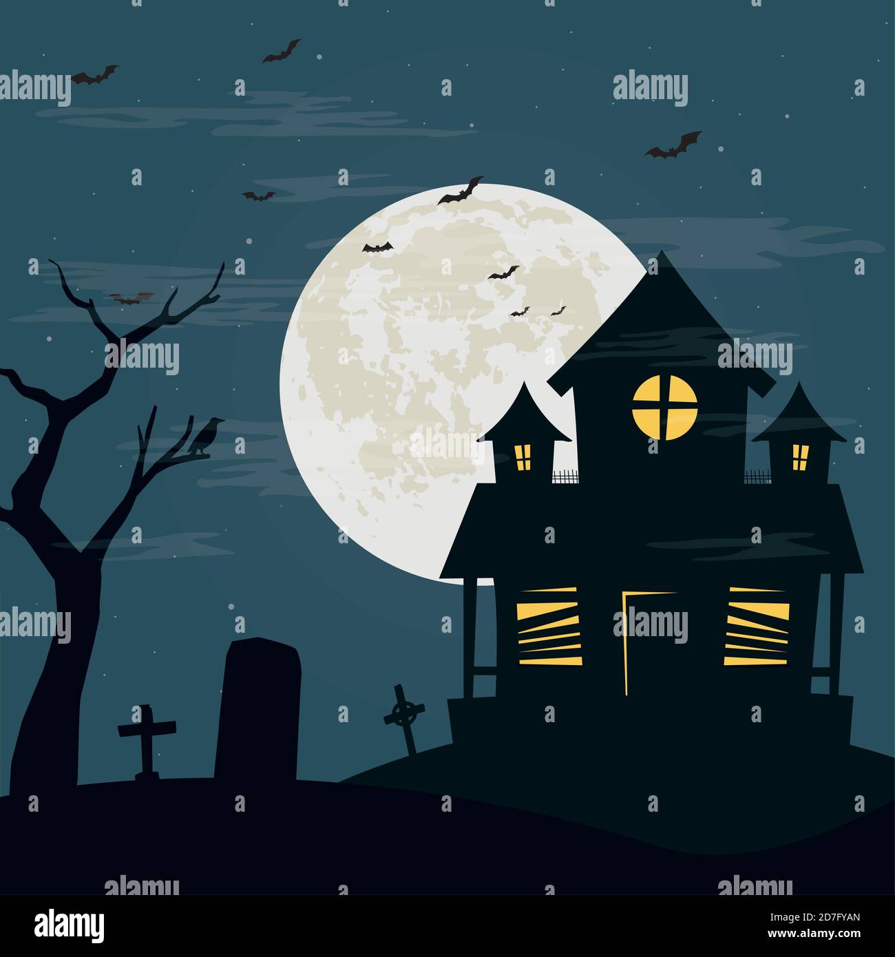 Dark night with horror house - Vector illustration Stock Vector Image ...