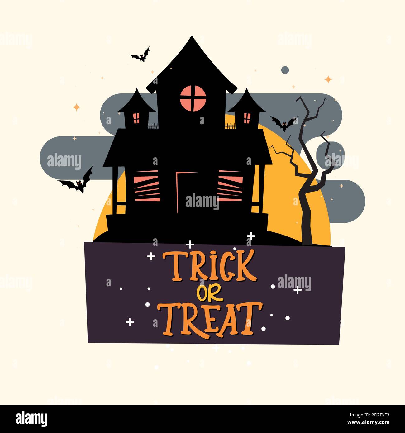 Trick or treat card with a horror house. Halloween season - Vector ...