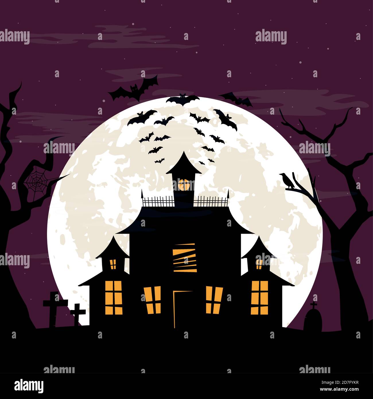 Dark night with horror house - Vector illustration Stock Vector Image ...