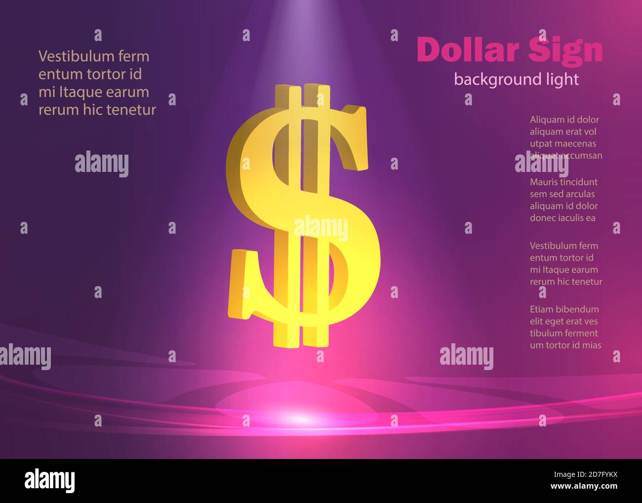 Dollar sign, background glowing lights, modern poster lines violet and ...