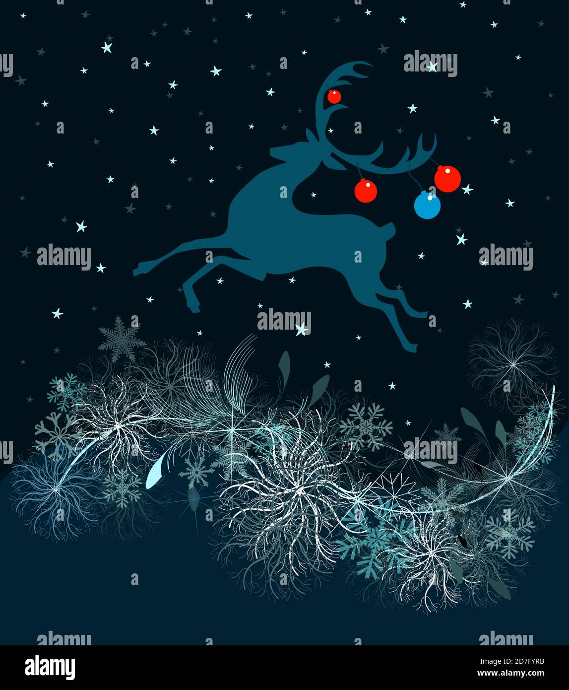 Christmas running deer with snowflakes. Merry Christmas. Vector ...