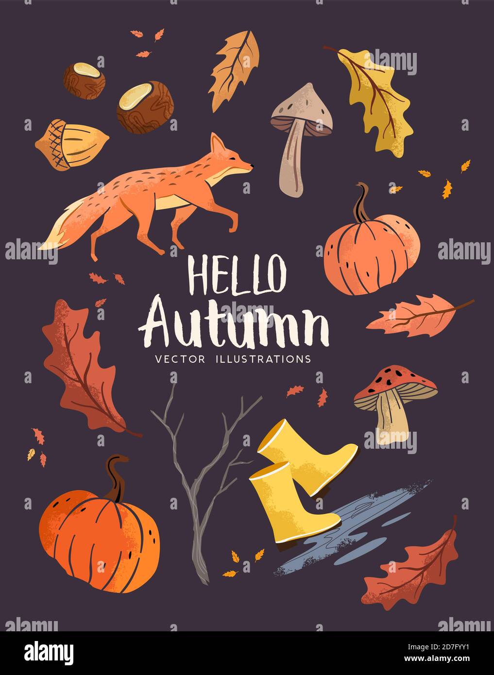 Autumn background seasonal elements with tree leaves, Fall vector ...