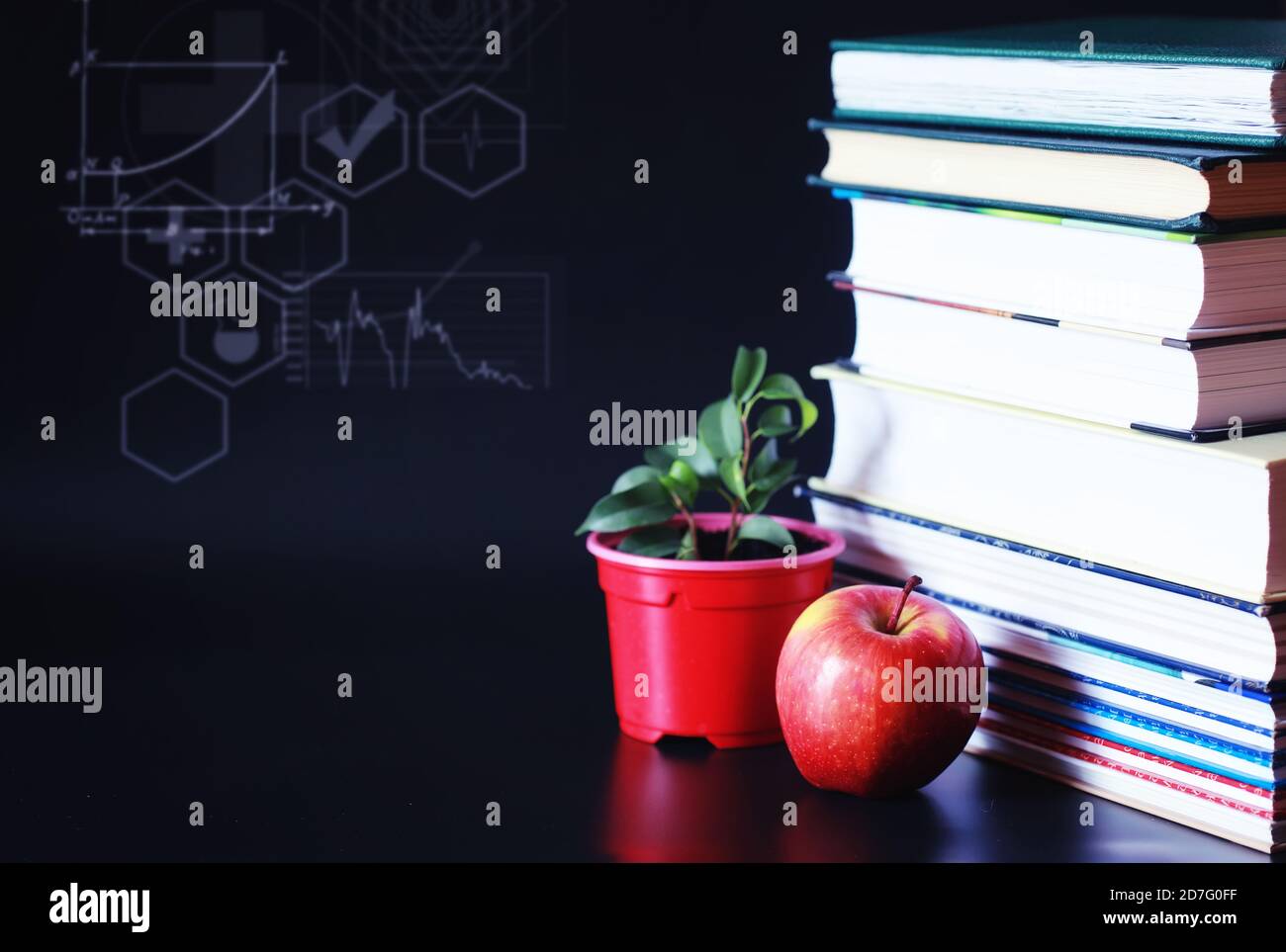 A stack of textbooks and books on table. The concept of knowledge and ...