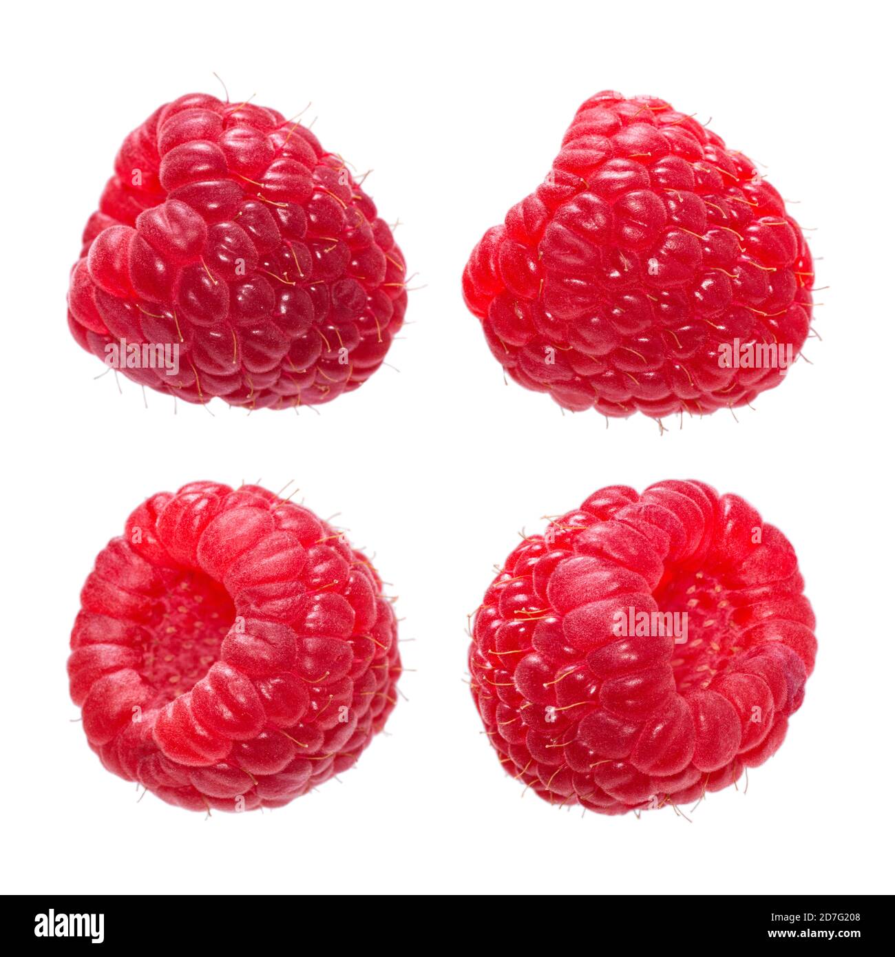 Set of fresh ripe raspberry isolated on a white background. Macro shot ...