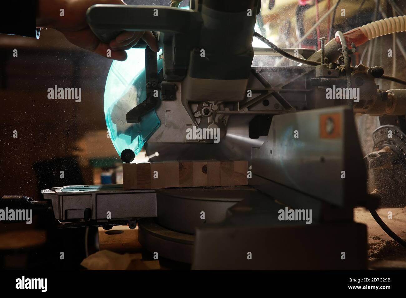 workshop with tools and electric saws in the process of manufacturing ...