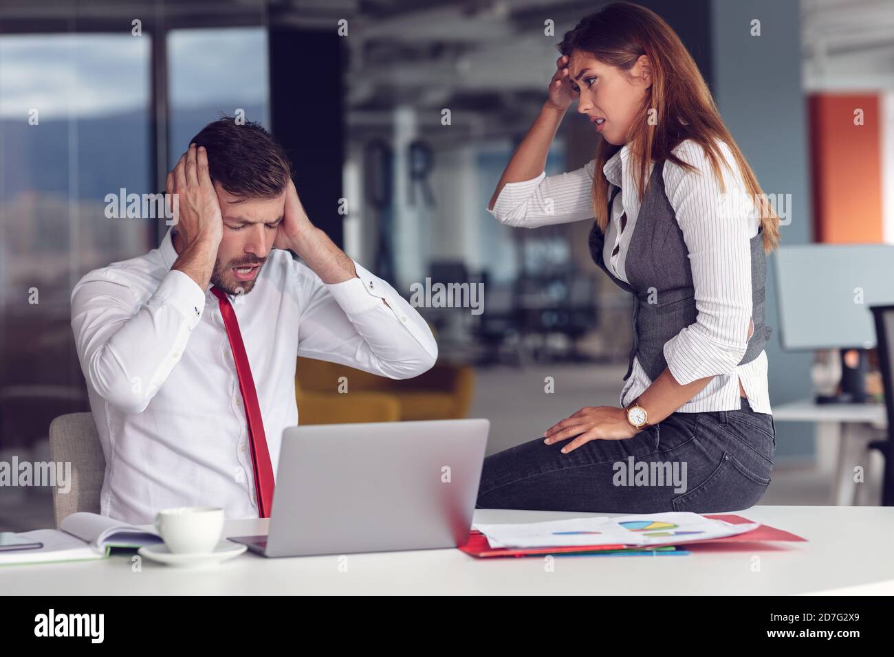 Business conflict. Business people arguing about document at the office ...