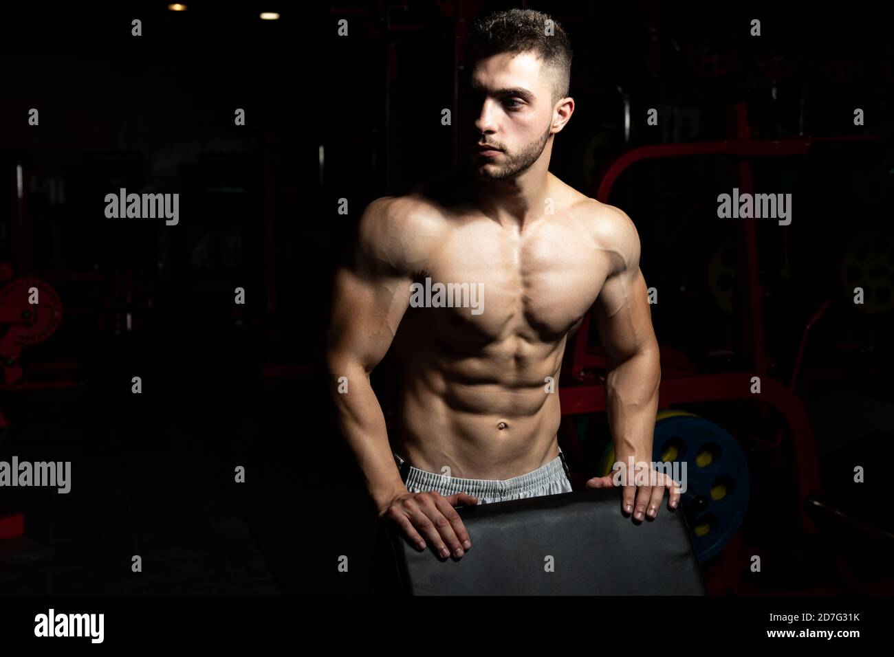 Young Muscular Men Resting After Exercises - Portrait Of A Physically ...