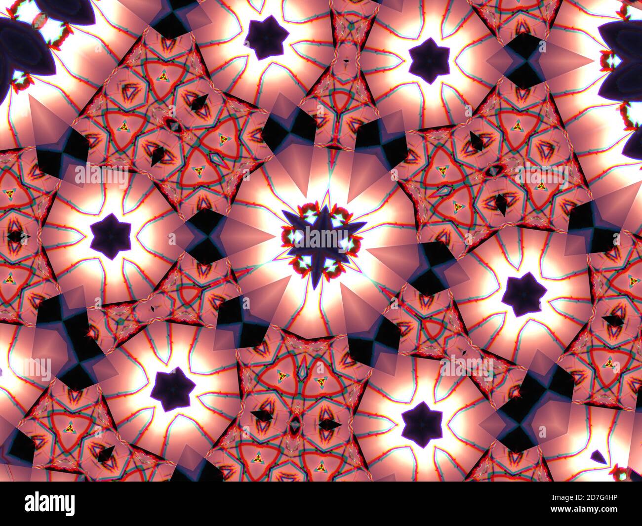 Kaleidoscope pattern with six-pointed stars in polygon shapes in pink ...