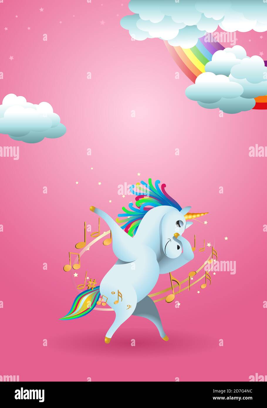 illustration of cute unicorn swag pose surrounded by music note on ...