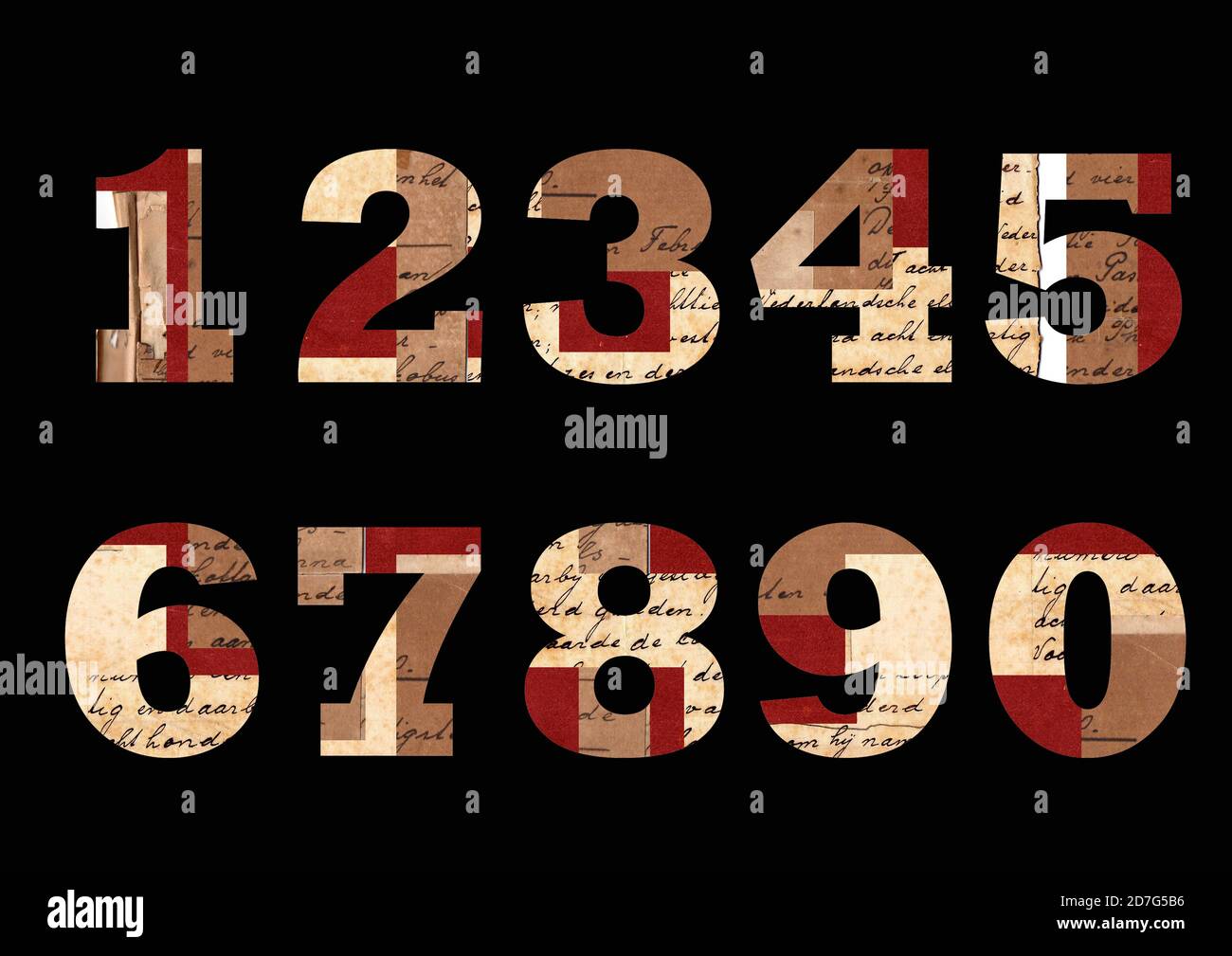 Numbers in old paper design mix with red colour Stock Photo - Alamy