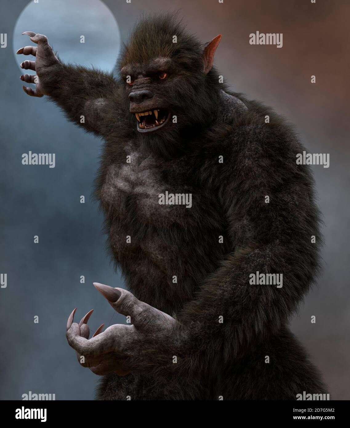 Lycan Werewolf against the background of the full moon 3d illustration ...