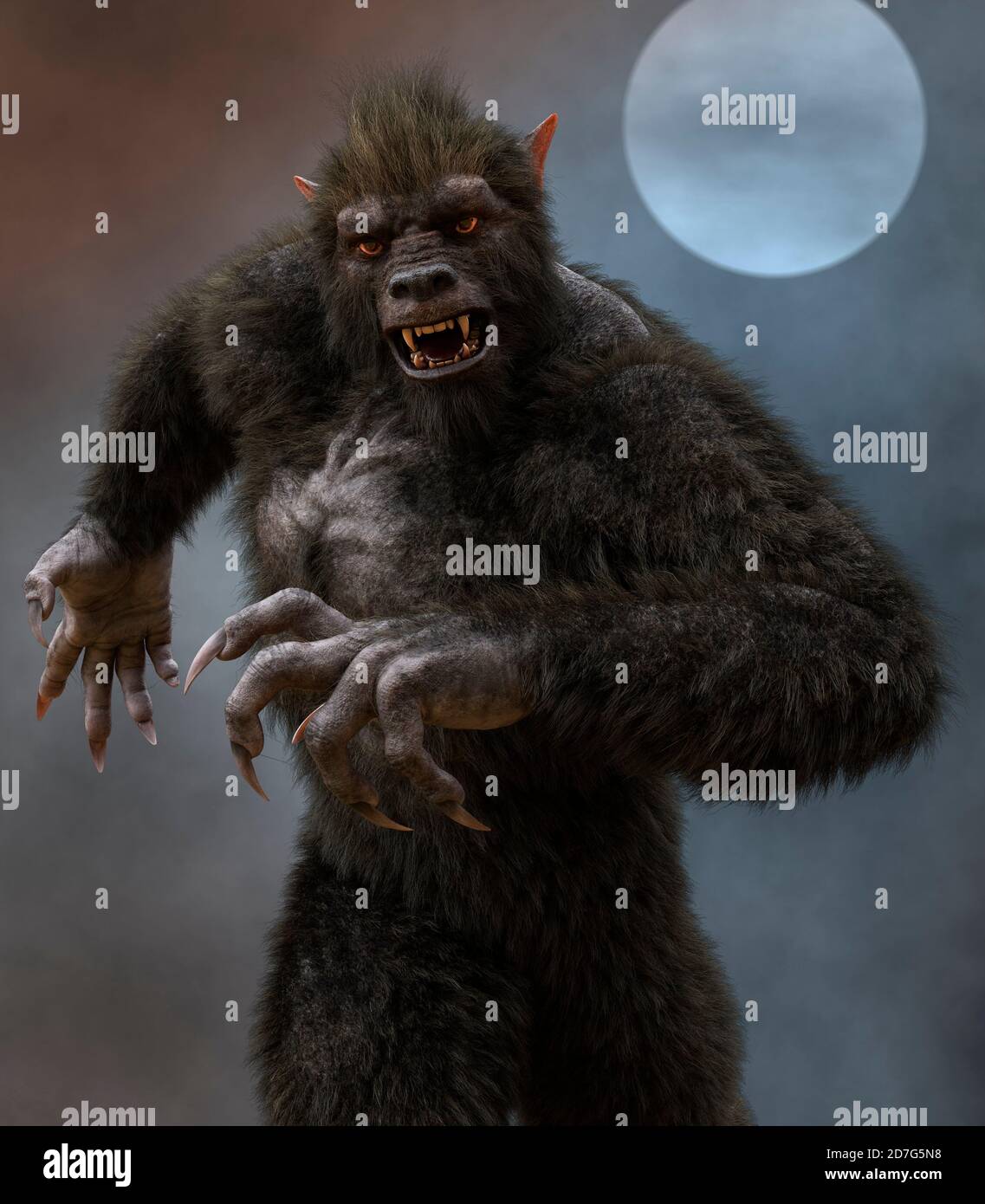 Lycan Werewolf against the background of the full moon 3d illustration ...