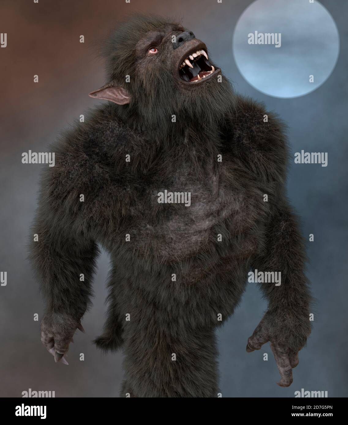 Lycan Werewolf against the background of the full moon 3d illustration ...