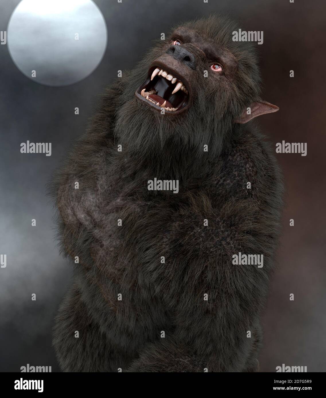 Lycan Werewolf against the background of the full moon 3d illustration ...