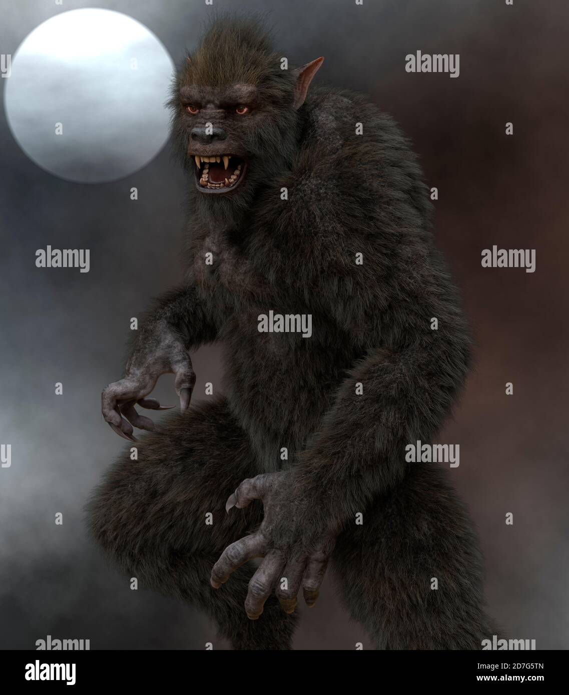 Lycan Werewolf against the background of the full moon 3d illustration ...