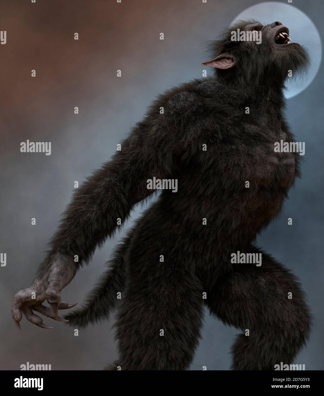 Lycan Werewolf against the background of the full moon 3d illustration ...