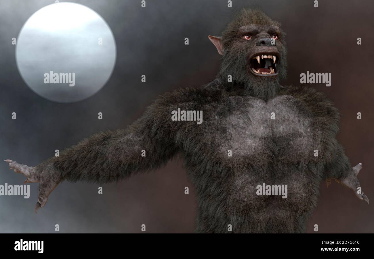 Lycan Werewolf against the background of the full moon 3d illustration ...