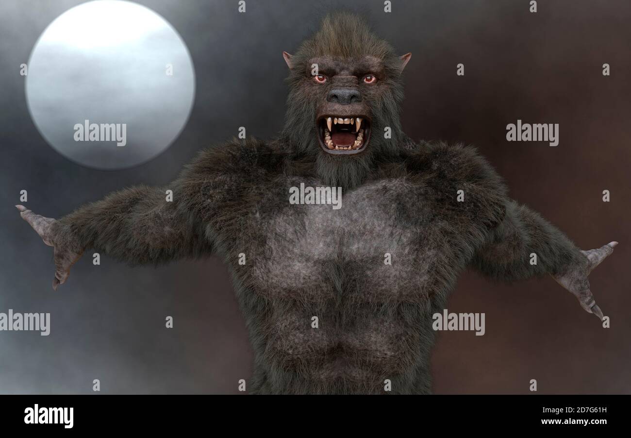 Lycan Werewolf against the background of the full moon 3d illustration ...