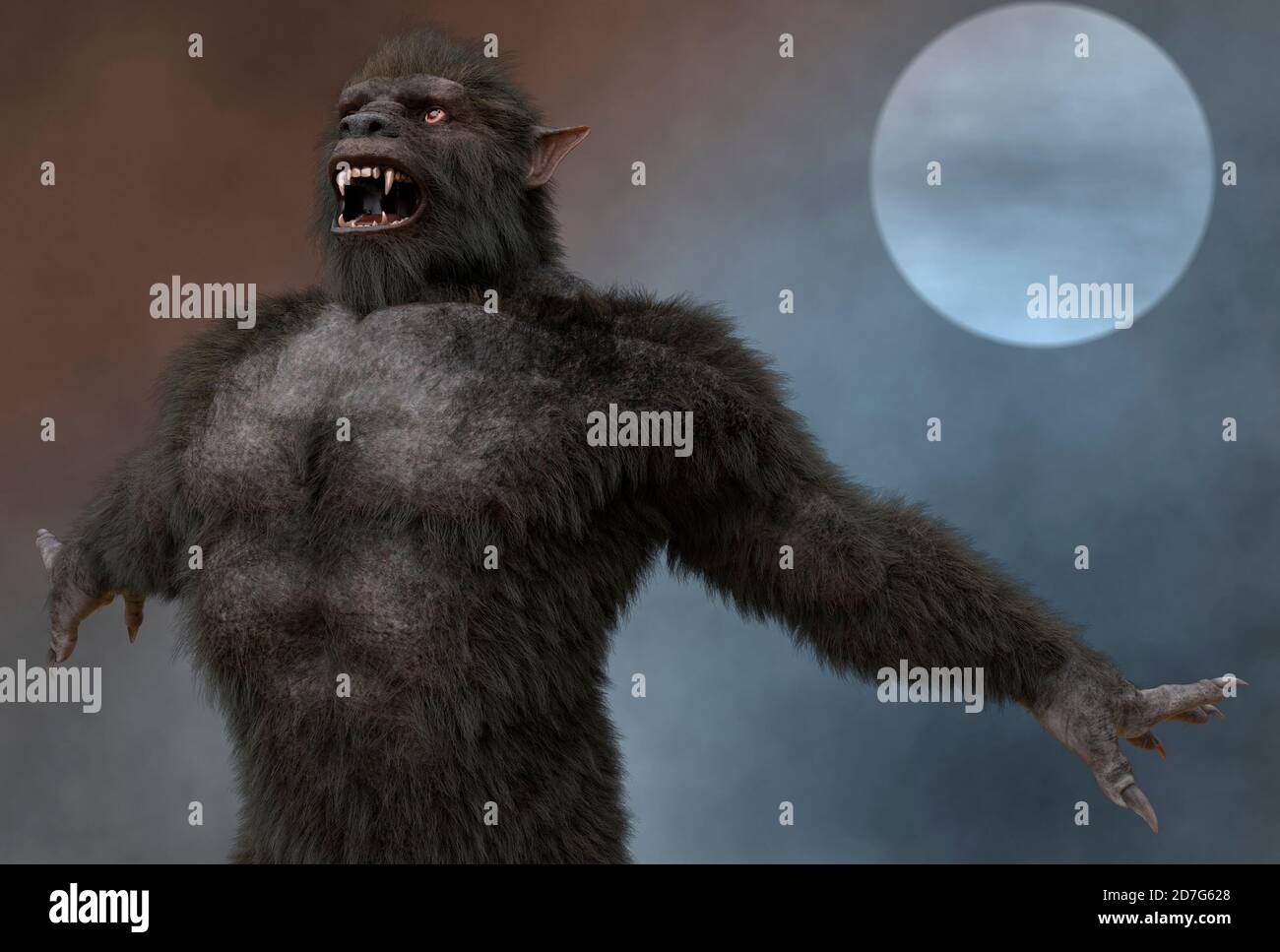 Lycan Werewolf against the background of the full moon 3d illustration ...
