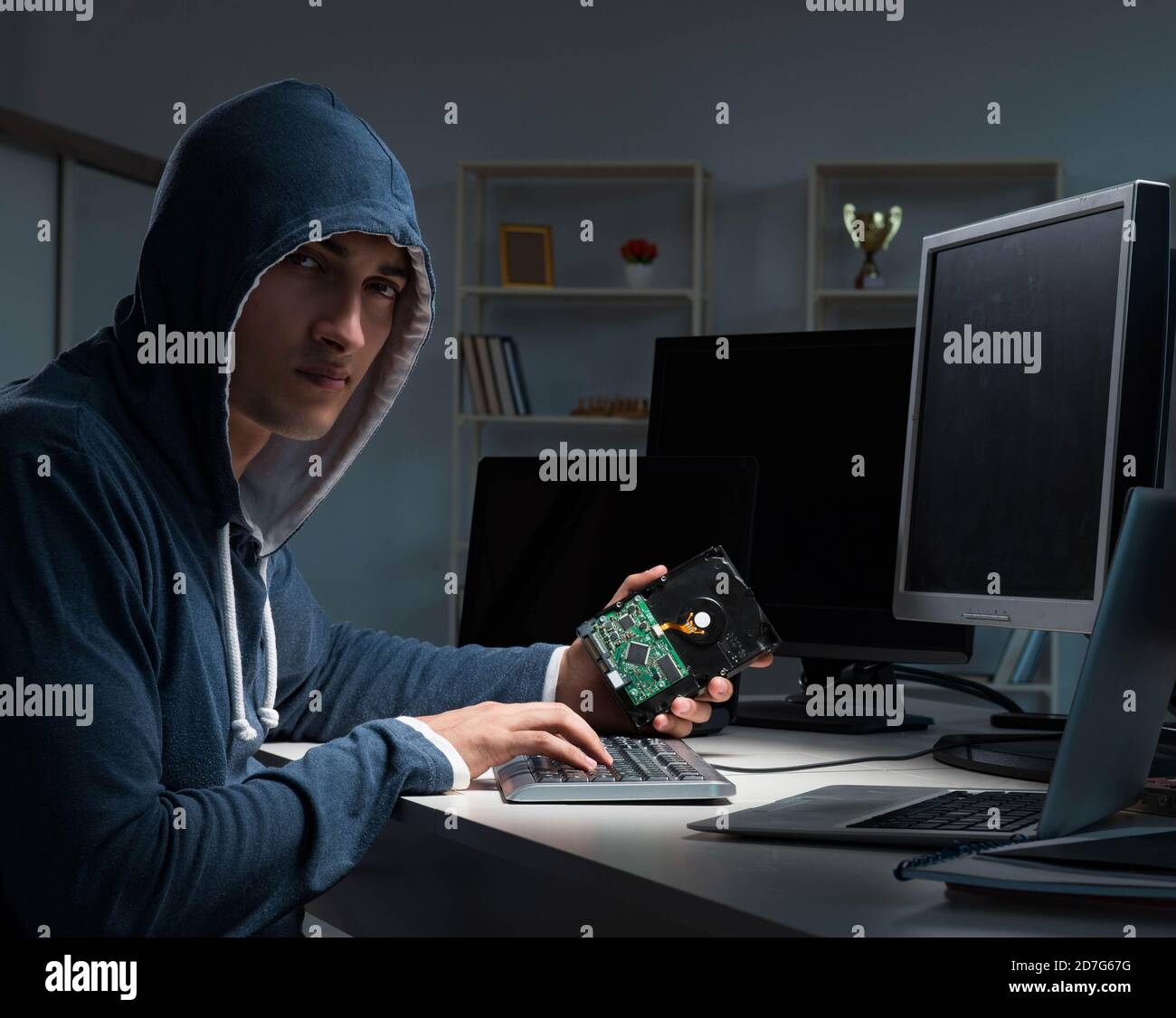 The hacker hacking computer at night Stock Photo - Alamy