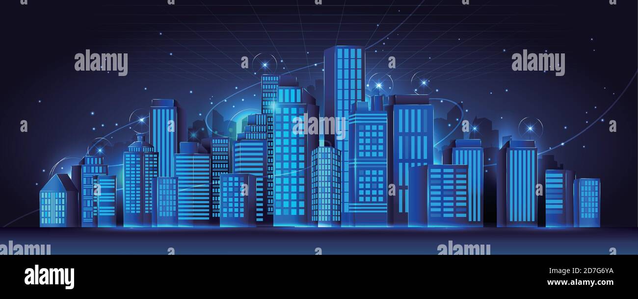 Modern cityscape and network connection concept illustration 001 Stock ...