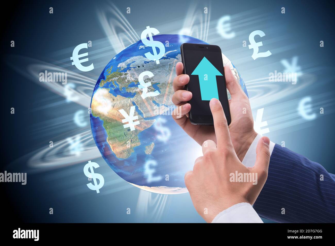 Global money transfer and exchange concept with the businessman Stock ...