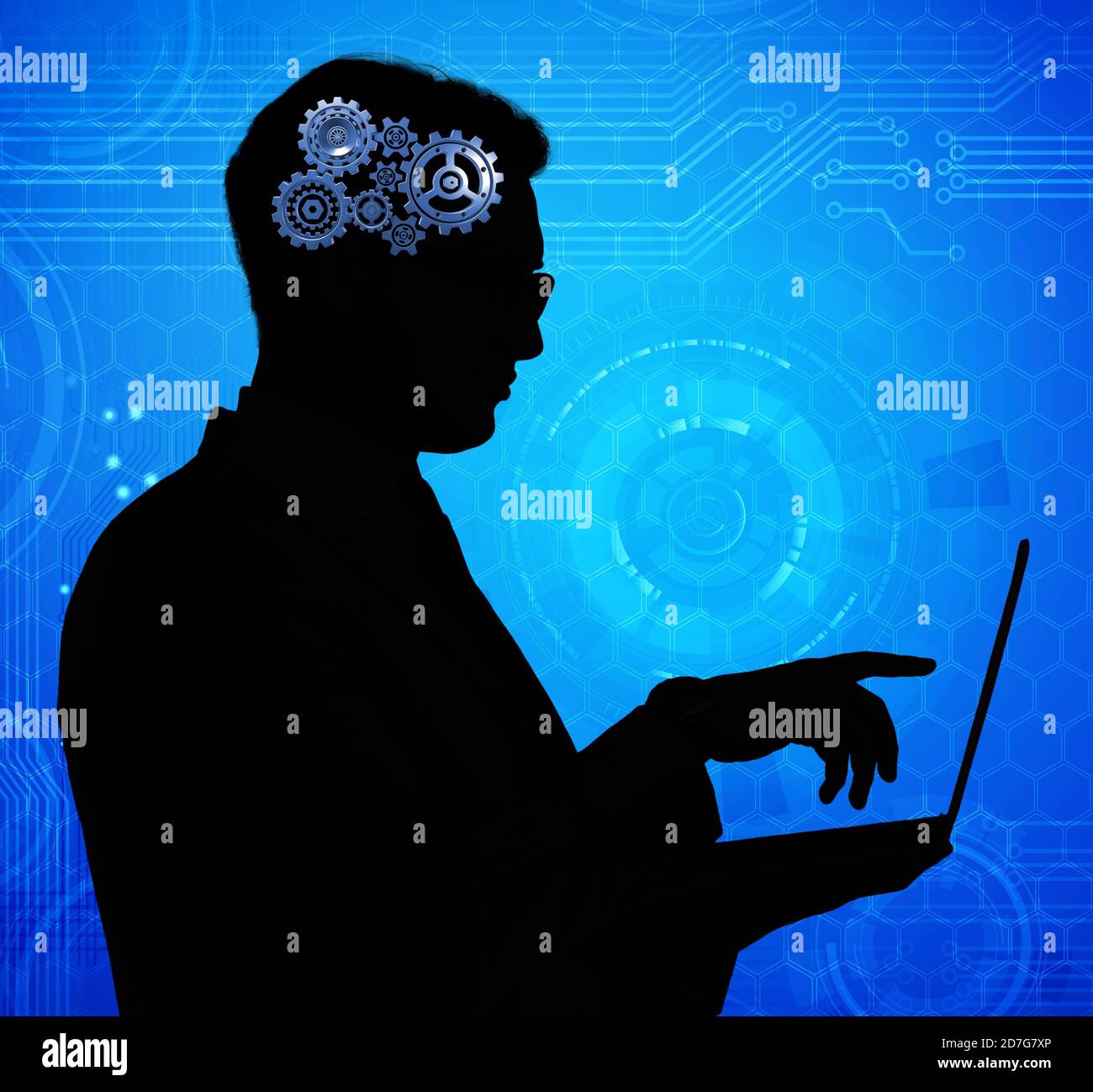 The artificial intelligence concept with man and laptop Stock Photo - Alamy