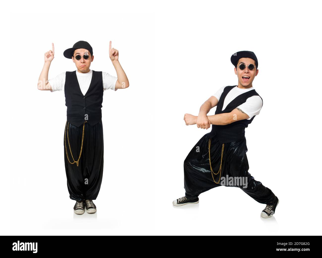 The funny young man dancing isolated on white Stock Photo - Alamy