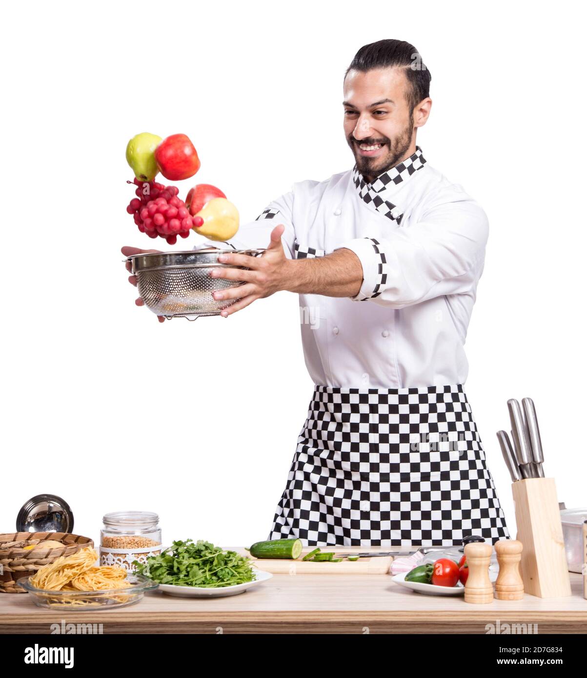 The funny male cook isolated on the white background Stock Photo - Alamy