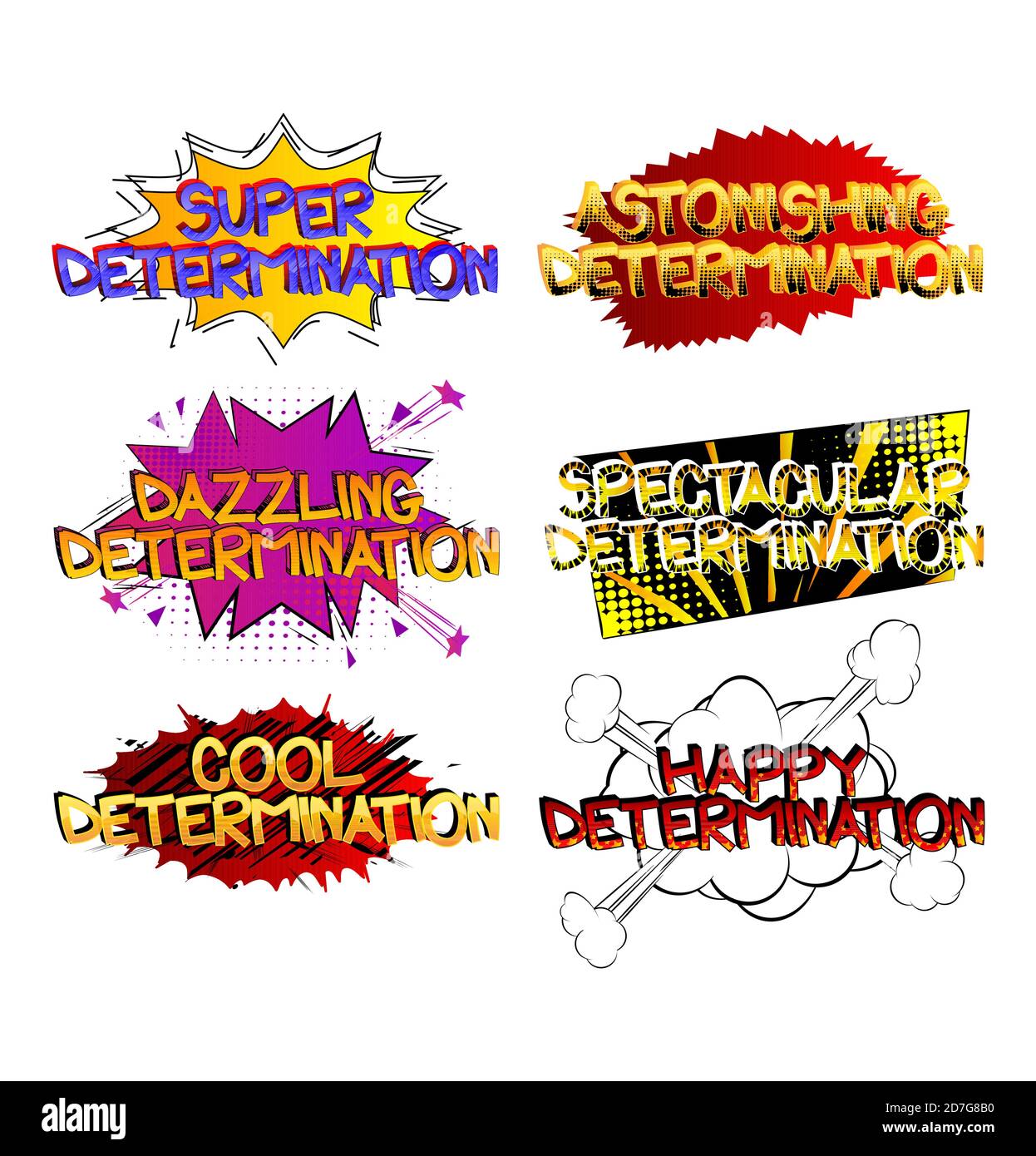 Determination Comic book style cartoon words on abstract colorful ...