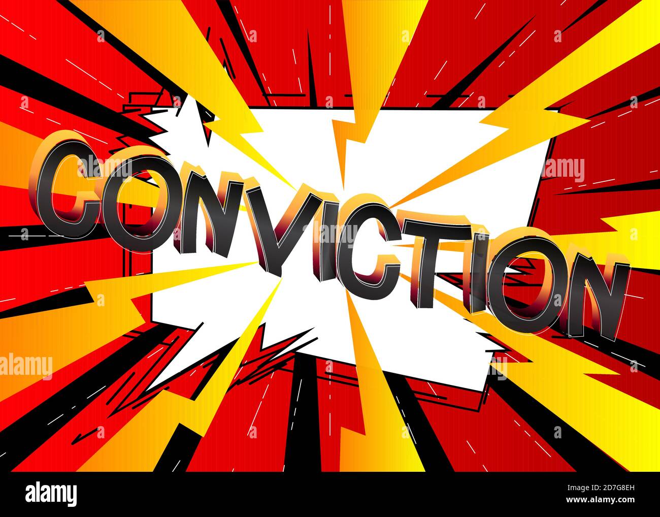 Conviction Comic book style cartoon words on abstract colorful comics ...