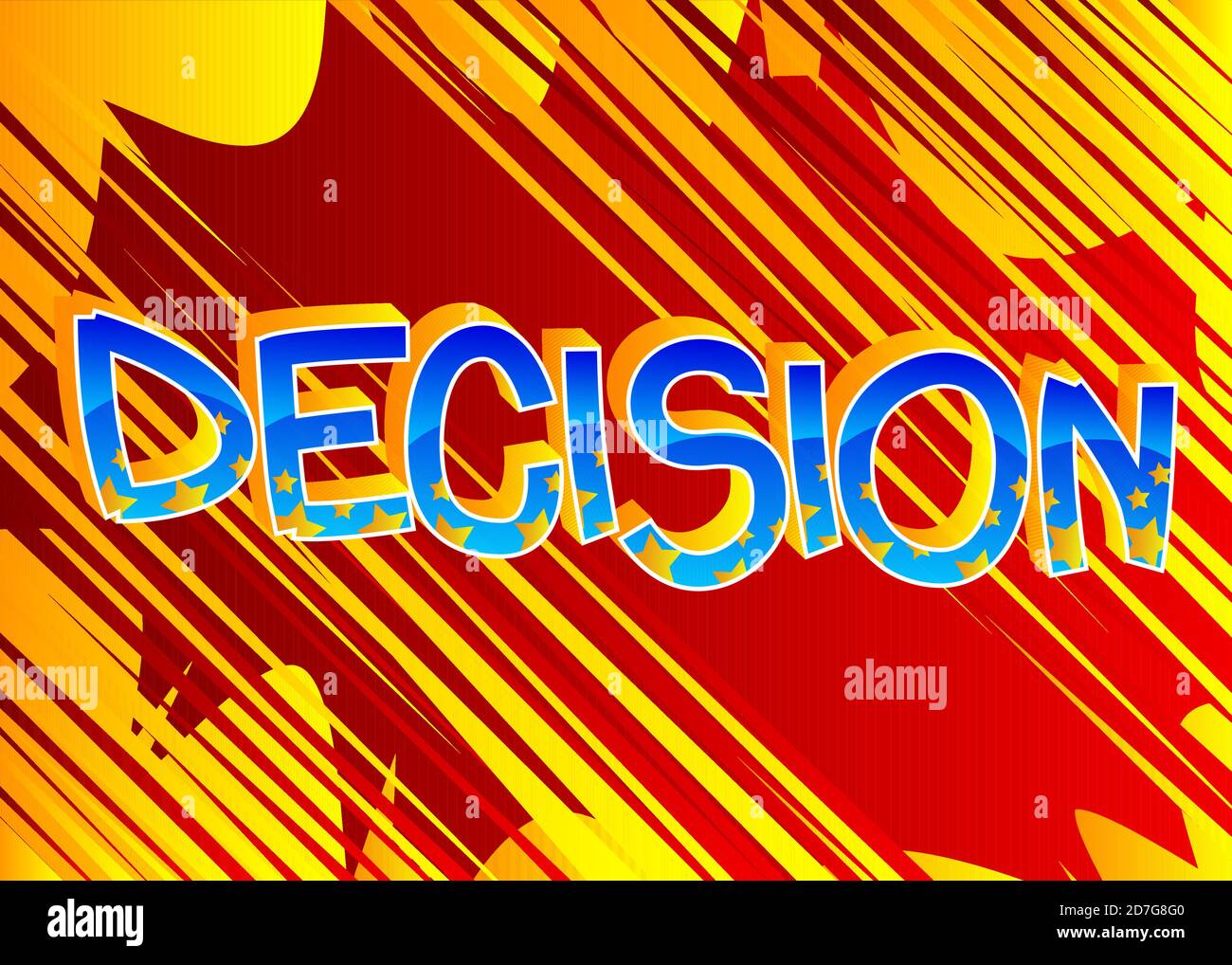 Decision Comic book style cartoon words on abstract colorful comics ...