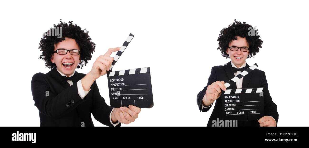 The funny movie director isolated on white Stock Photo - Alamy