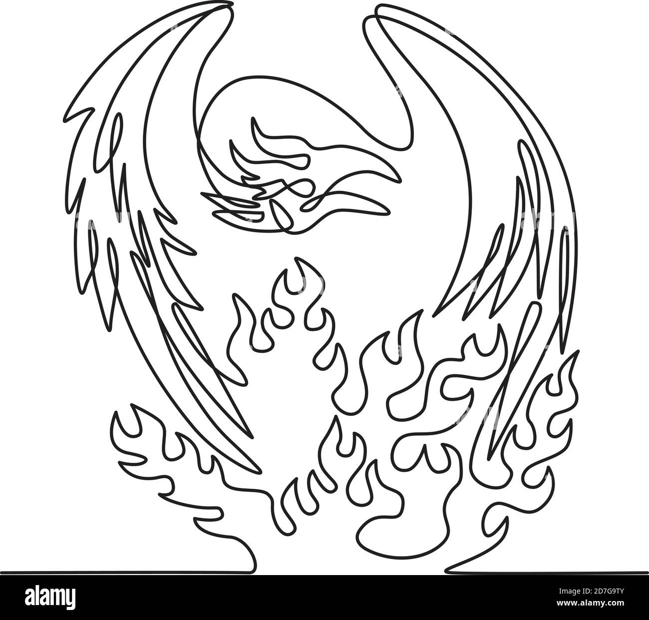Continuous line drawing illustration of a phoenix, a mythological bird ...