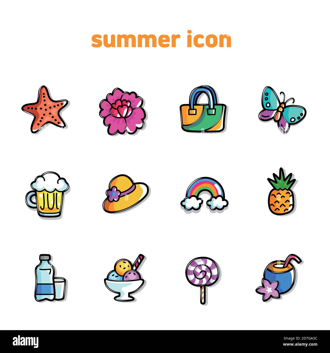 Summer elements icon set on white background illustration 007 Stock ...